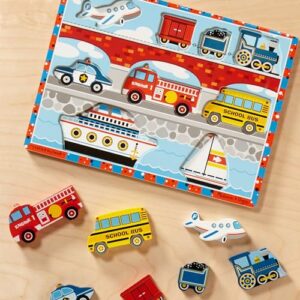 Melissa & Doug Vehicles Wooden Chunky Puzzle - Plane, Train, Cars, and Boats (9 pcs) - FSC Certified