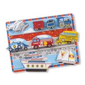 melissa & doug vehicles wooden chunky puzzle - plane, train, cars, and boats (9 pcs) - fsc certified