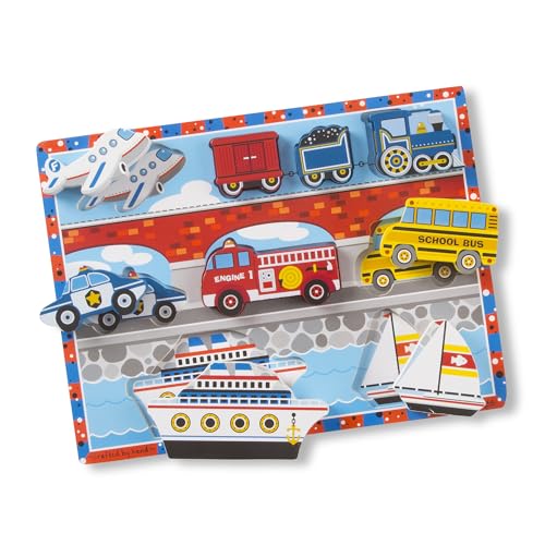 Melissa & Doug Vehicles Wooden Chunky Puzzle - Plane, Train, Cars, and Boats (9 pcs) - FSC Certified