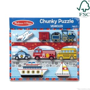 Melissa & Doug Vehicles Wooden Chunky Puzzle - Plane, Train, Cars, and Boats (9 pcs) - FSC Certified