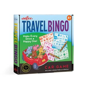 eeboo: travel bingo game, make every drive a happy one! car game, includes 4 bingo pads & 4 pencils, develops observational skills, patience, and simple logic, for 1 to 4 players