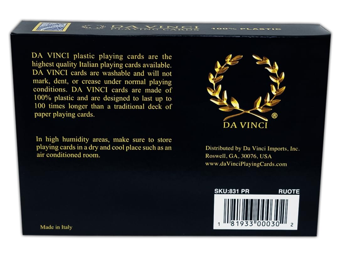 DA VINCI Ruote, Italian 100% Plastic Playing Cards, 2-Deck Poker Size Set, Regular Index, w/2 Cut Cards