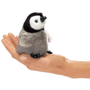 folkmanis mini emperor penguin baby finger puppet gray-blue, 1 ea