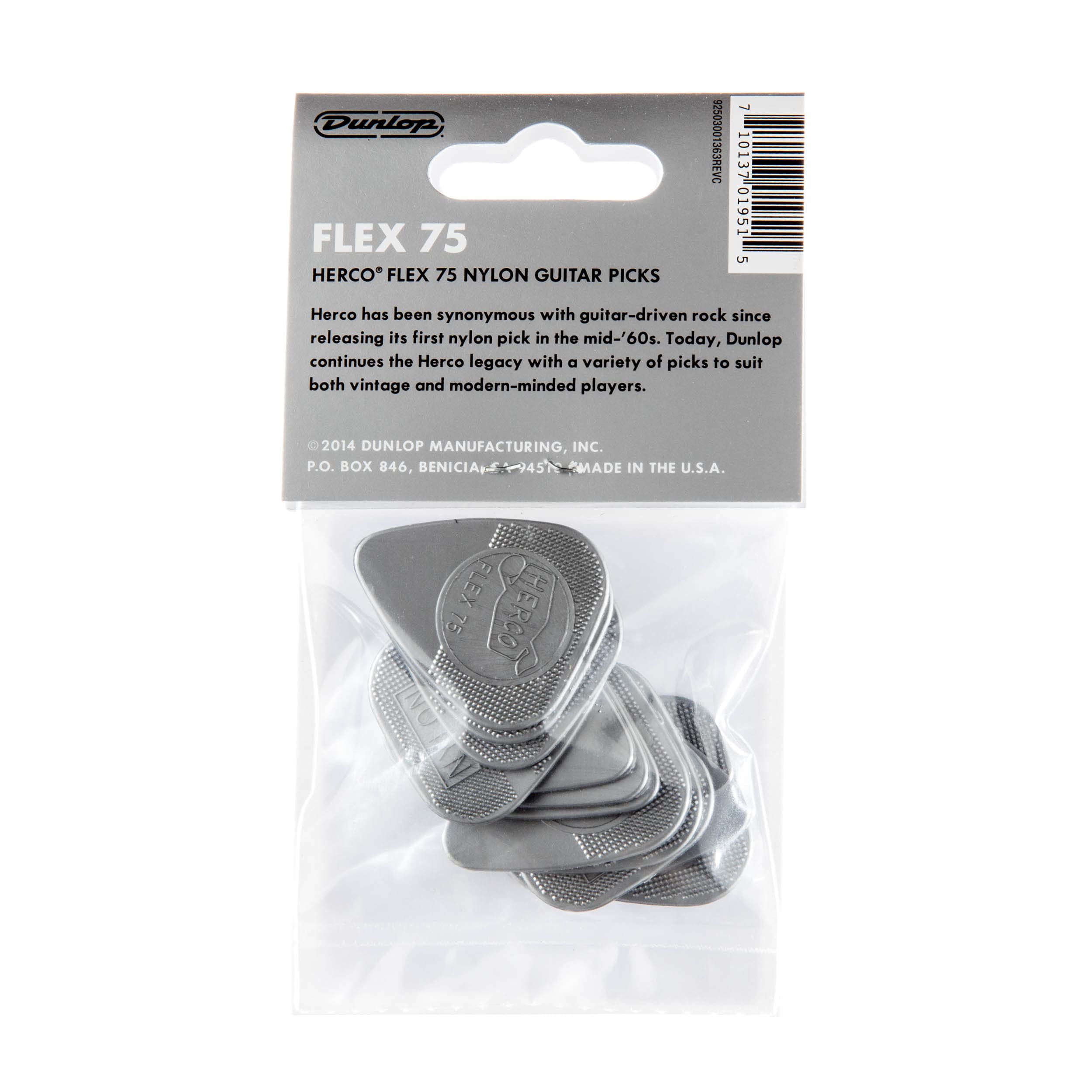 Herco® HE211P Flex 75 Nylon Flat Picks, Silver, Heavy, 12/Player's Pack