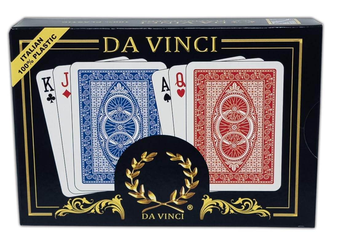 DA VINCI Ruote, Italian 100% Plastic Playing Cards, 2-Deck Poker Size Set, Regular Index, w/2 Cut Cards