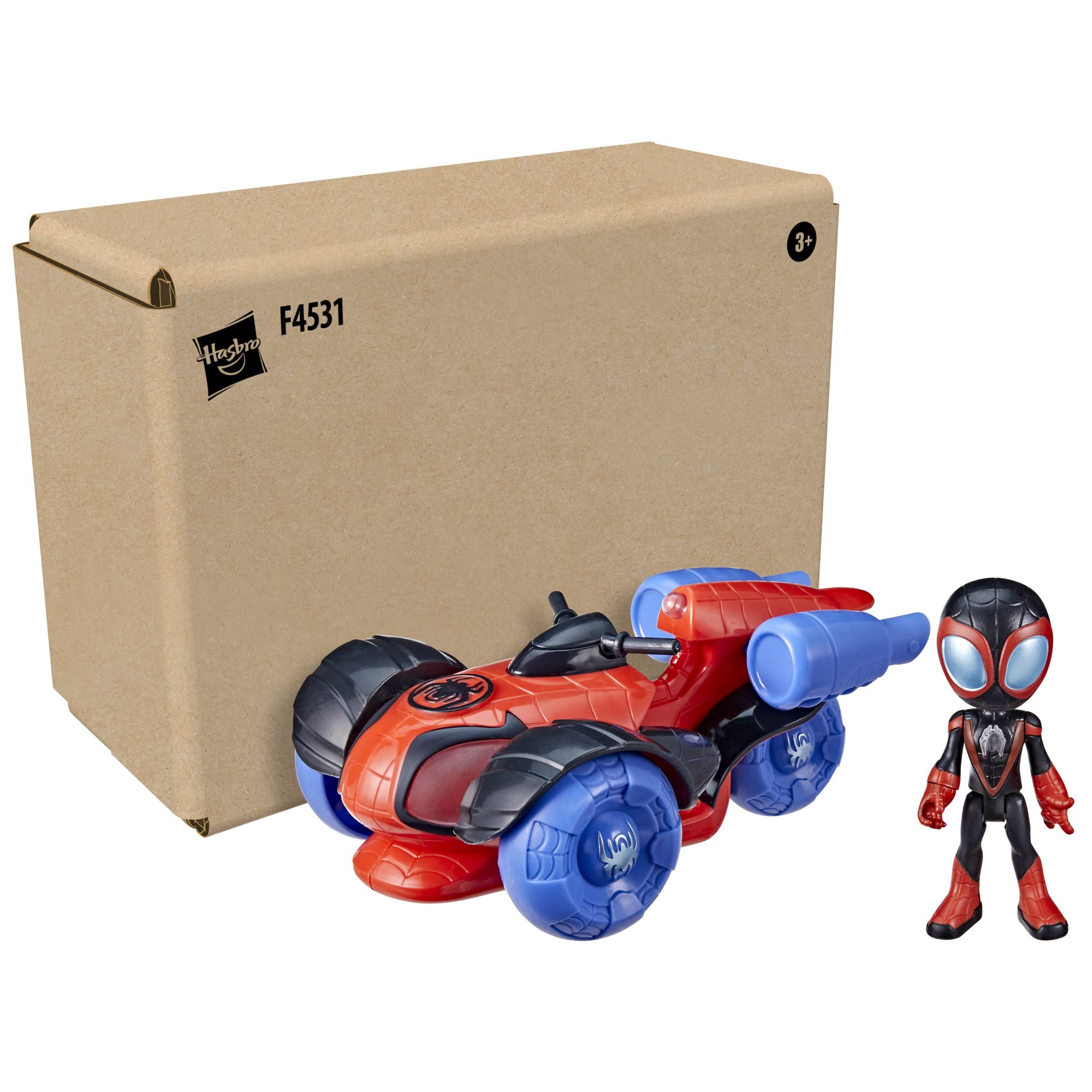 Spidey and His Amazing Friends Glow Tech Techno-Racer Toy Car with Miles Morales Spider-Man Action Figure, Marvel Super Hero Preschool Toys for 3+ Year Old Kids, Lights & Sounds