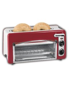 hamilton beach oven with 2-slice toaster combo, ideal for pizza, chicken nuggets, fries and more (22703h), red