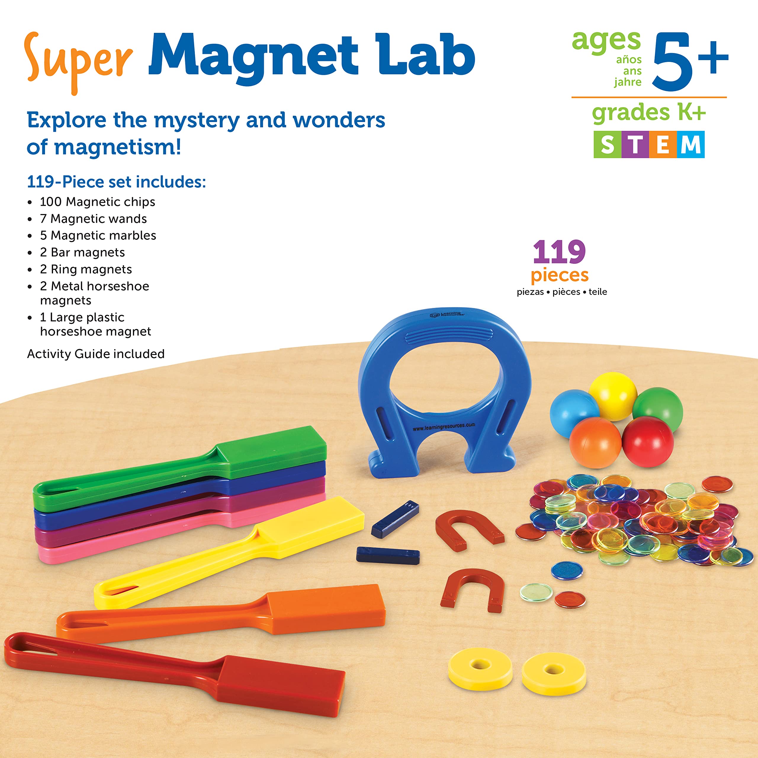 Learning Resources Super Magnet Lab Kit - 119 Pieces, Ages 5+, STEM ,Toys for Kindergartner, Science Learning Activities for Kids,Back to School Supplies,Teacher Supplies