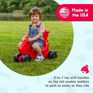 2-in-1 Squirrel Push & Ride-on Toy, Indoor & Outdoor Use, Low Profile Seat, Recommended for Children up to 50lbs, Durable Construction, Made in The USA (Red)