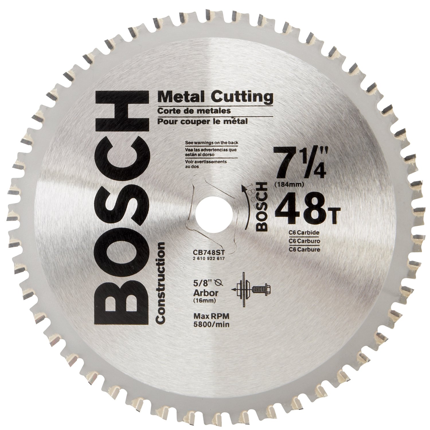 Bosch CB748ST 7-1/4 In. 48 Tooth Edge Circular Saw Blade for Ferrous Metal Cutting