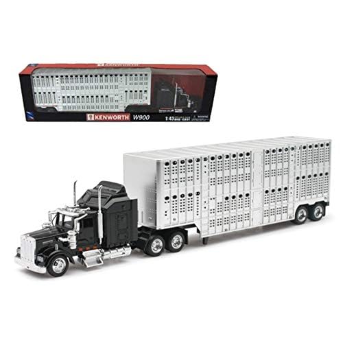 New Ray Toys 1/43 D/C Kenworth W900 Pot Belly Livestock Trailer