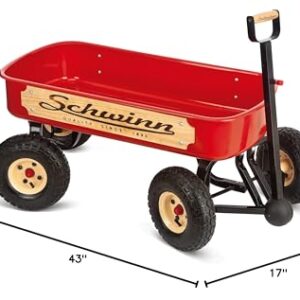 Schwinn Quad Steer 4x4 Wagon for Kids Red, Large Air-Filled Tires, Extra Deep Heavy Gauge Steel, Telescopic Extendable Handle, Real Wood Panels, Easy Assemble