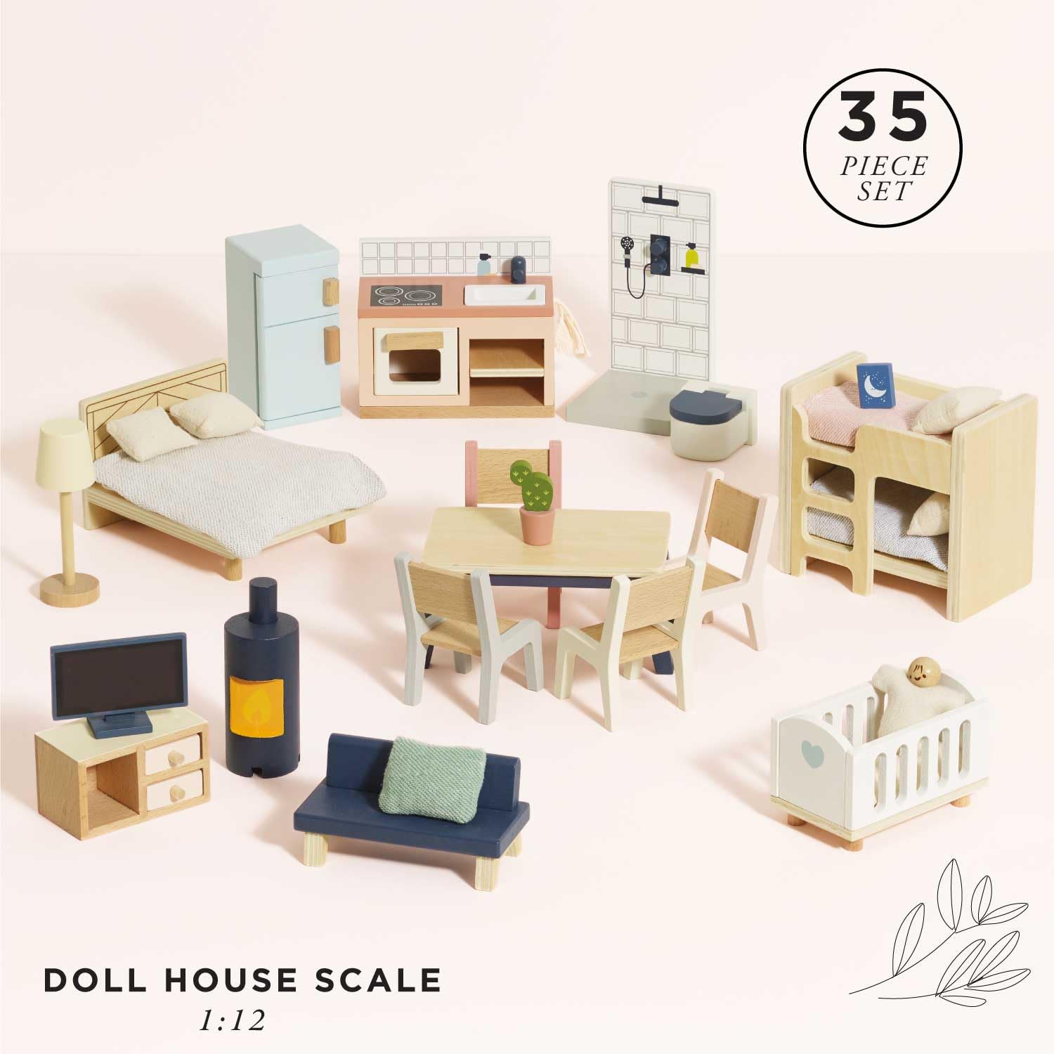 Le Toy Van - Wooden Dolls House Full Starter Furniture & Accessories Play Set for Dolls Houses | Girls or Boys Dolls House Furniture Sets - Suitable for Ages 3+