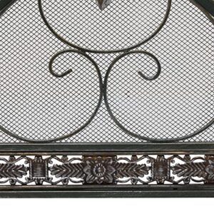 Deco 79 Metal Scroll Fireplace Screen Foldable Arched 3 Panel with Fleur De Lis Accents, 52" x 1" x 31", Black