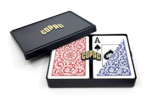 copag 1546 design 100% plastic playing cards, bridge size (narrow) red/blue (jumbo index, 1 set)