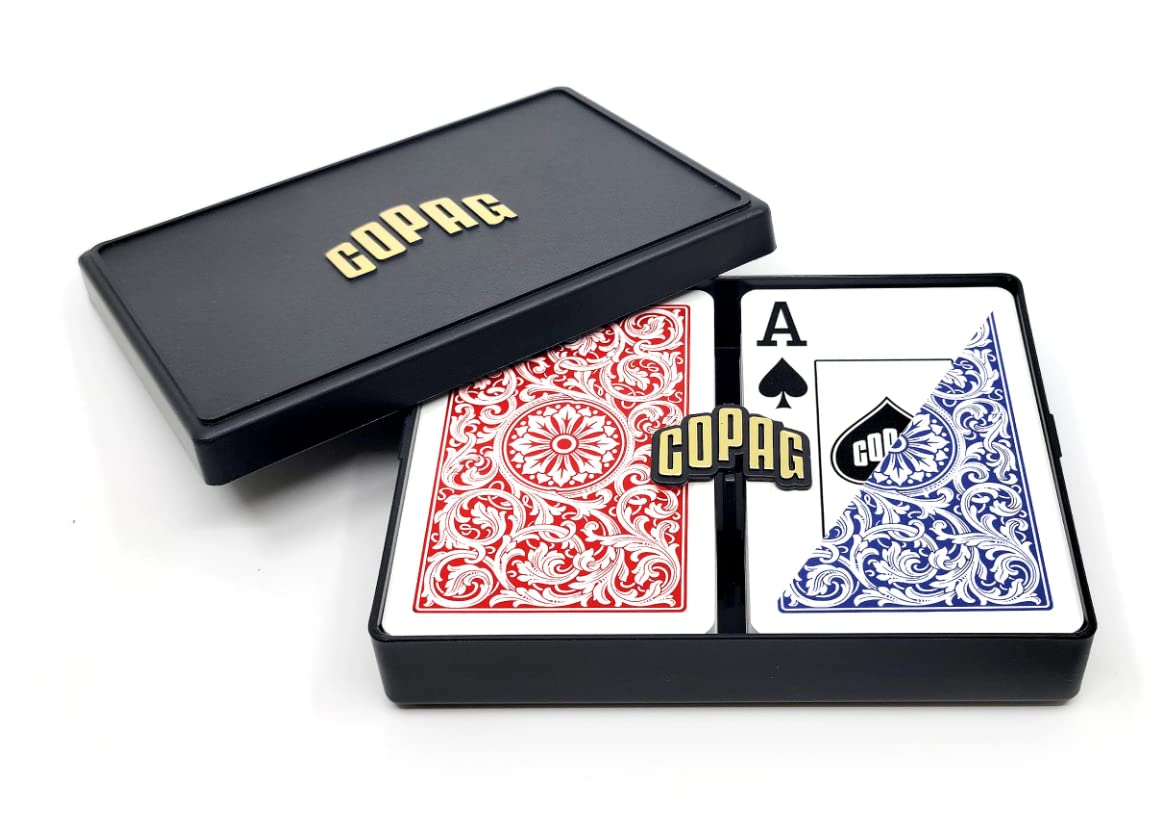 Copag 1546 Design 100% Plastic Playing Cards, Bridge Size (Narrow) Red/Blue (Jumbo Index, 1 Set)