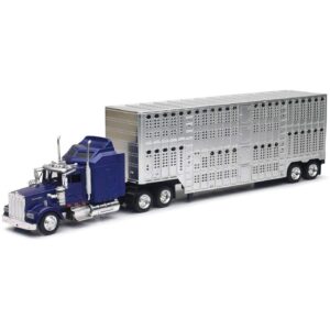 New Ray Toys 1/43 D/C Kenworth W900 Pot Belly Livestock Trailer