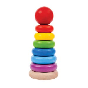 plantoys wooden 8 piece sorting and stacking ring toy (5124) | rainbow color collection |sustainably made from rubberwood and non-toxic paints and dyes