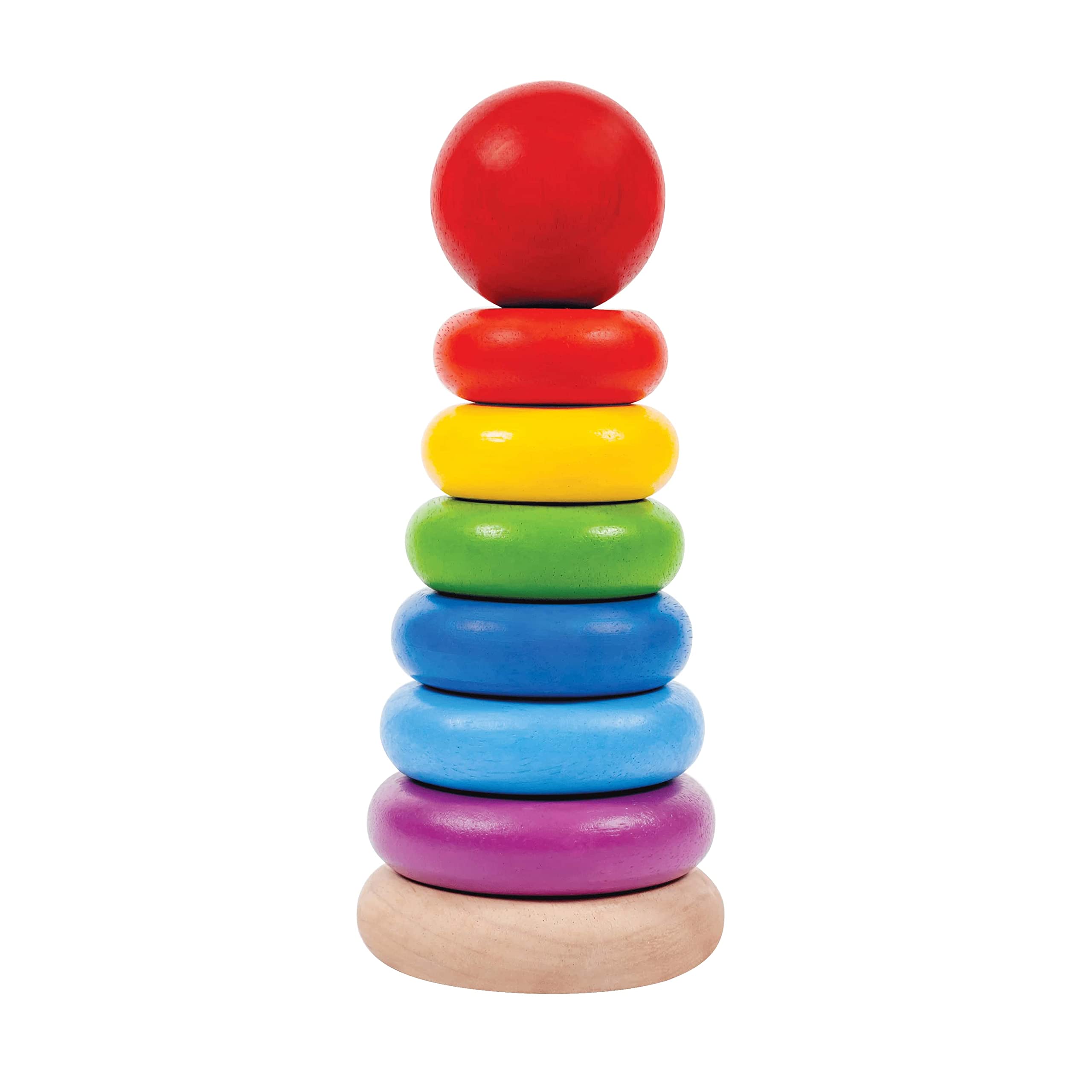 PlanToys Wooden 8 Piece Sorting and Stacking Ring Toy (5124) | Rainbow Color Collection |Sustainably Made from Rubberwood and Non-Toxic Paints and Dyes