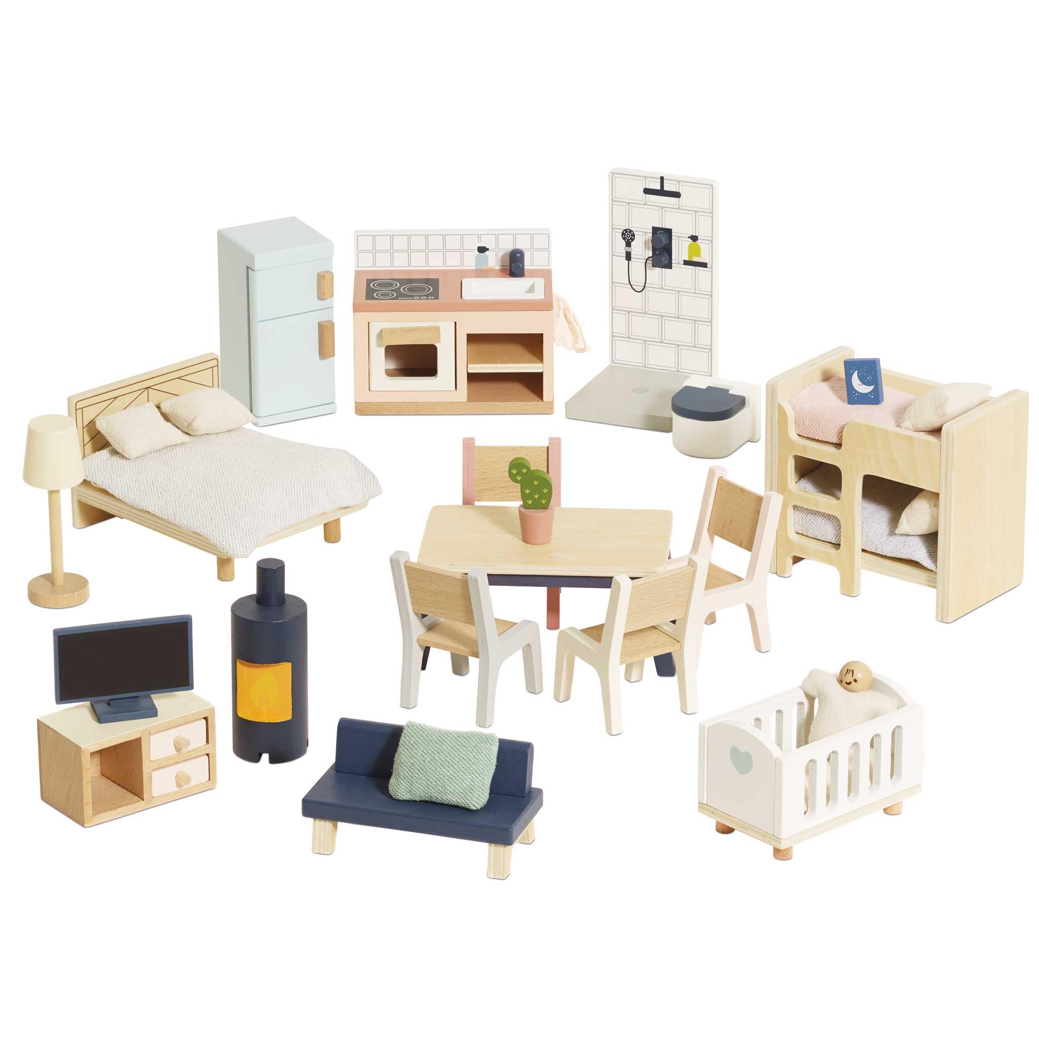 Le Toy Van - Wooden Dolls House Full Starter Furniture & Accessories Play Set for Dolls Houses | Girls or Boys Dolls House Furniture Sets - Suitable for Ages 3+