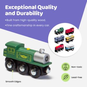 maxim enterprise, inc. Wooden Train Engines and Cars, Rolling Locomotive Engines with Magnetic Links for Pulling Wooden Rail Cars, Compatible with Major Brand Wooden Railway, 6 Pcs Set