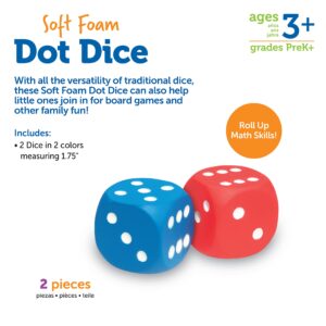 Learning Resources Foam Dice: Dot Dice, Red and Blue 6-Sided Foam Dice, Early Math Skills, Set of 2, Grades PreK+, Ages 3+