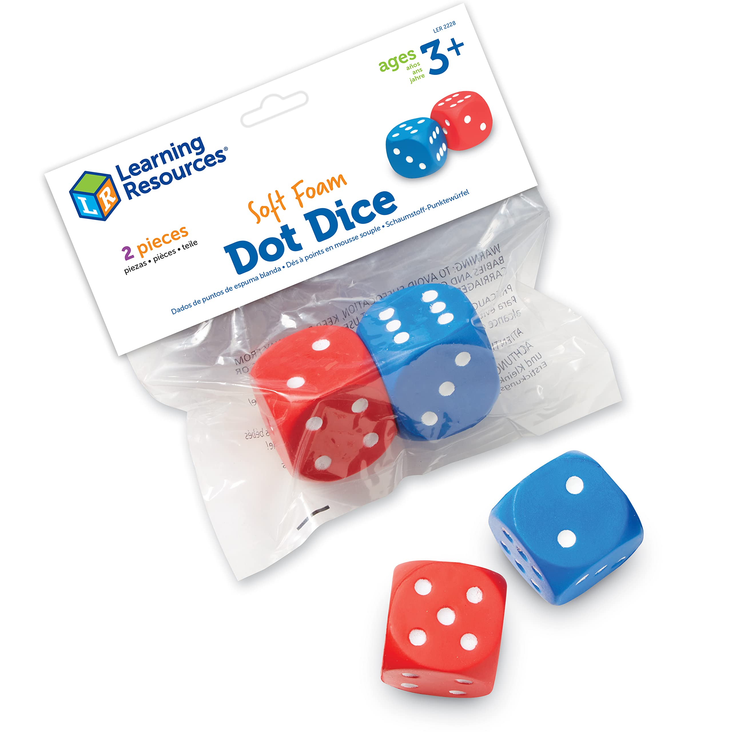 Learning Resources Foam Dice: Dot Dice, Red and Blue 6-Sided Foam Dice, Early Math Skills, Set of 2, Grades PreK+, Ages 3+