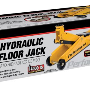 Performance Tool W1614 2 Ton (4,000 lbs.) Capacity Floor Jack Made With Heavy Duty Steel And Swivel Rear Casters