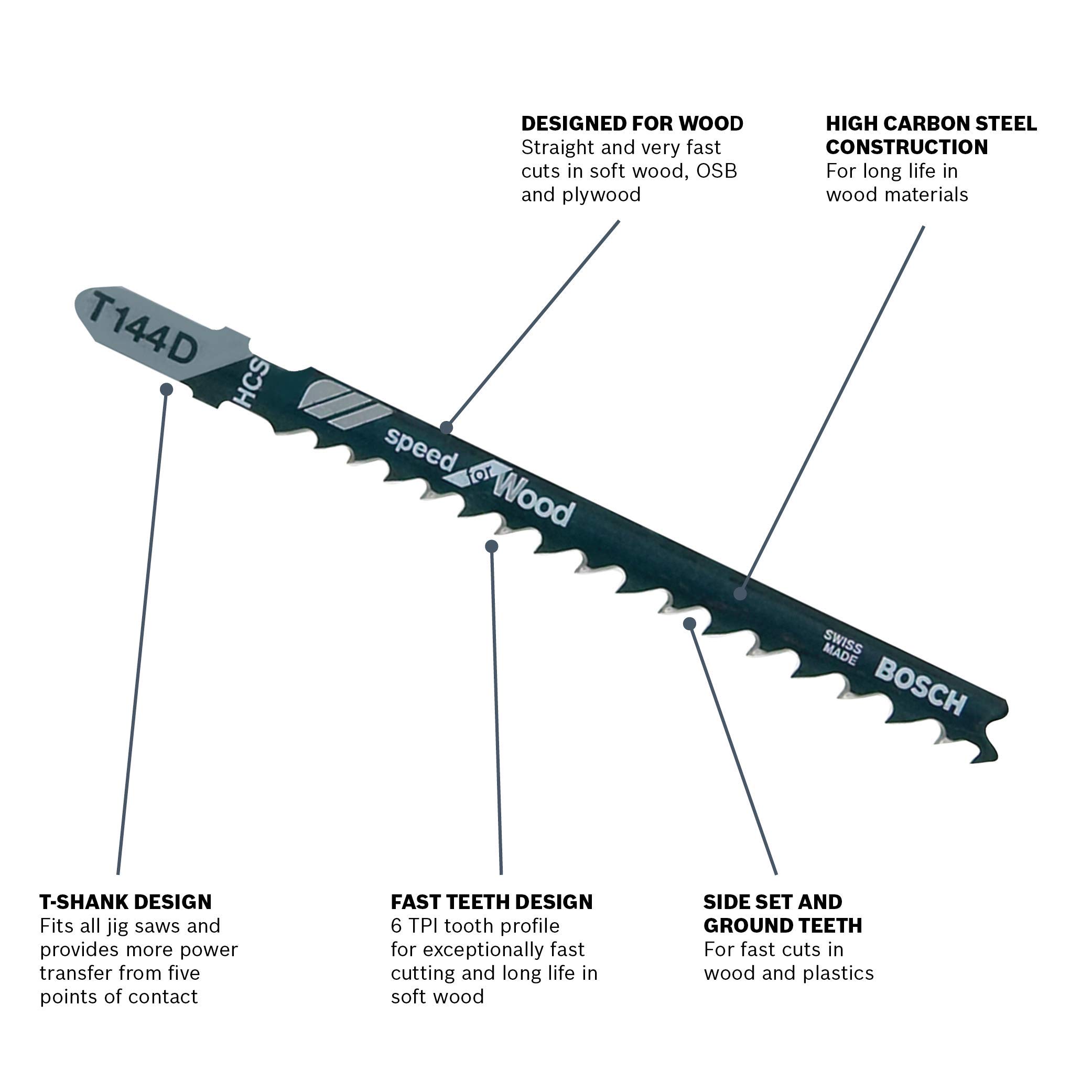 Bosch T144D3 3-Piece 4 in. 6 TPI Speed for Wood T-Shank Jig Saw Blades