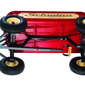 Schwinn Quad Steer 4x4 Wagon for Kids Red, Large Air-Filled Tires, Extra Deep Heavy Gauge Steel, Telescopic Extendable Handle, Real Wood Panels, Easy Assemble