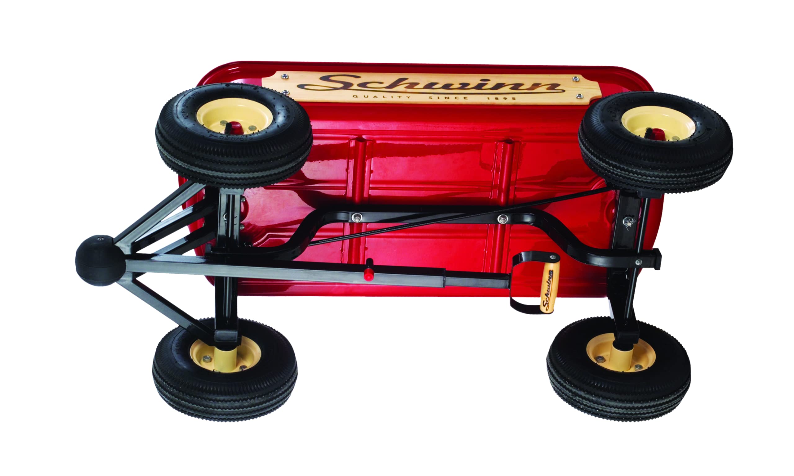 Schwinn Quad Steer 4x4 Wagon for Kids Red, Large Air-Filled Tires, Extra Deep Heavy Gauge Steel, Telescopic Extendable Handle, Real Wood Panels, Easy Assemble