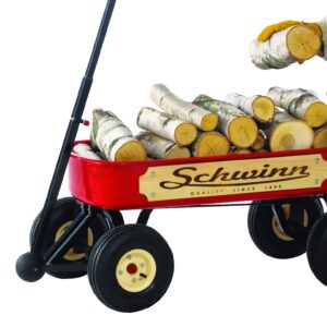 Schwinn Quad Steer 4x4 Wagon for Kids Red, Large Air-Filled Tires, Extra Deep Heavy Gauge Steel, Telescopic Extendable Handle, Real Wood Panels, Easy Assemble