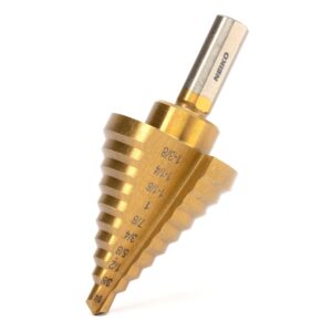 NEIKO 10194A Titanium Step Drill Bit, High-Speed Alloy-Steel Bit, Hole Expander for Wood and Metal, 10 Step Sizes from 1/4 Inch to 1 3/8 Inches