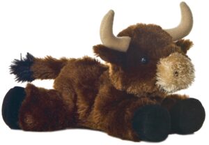 aurora® adorable mini flopsie™ brown toro stuffed animal - playful ease - timeless companions - brown 8 inches