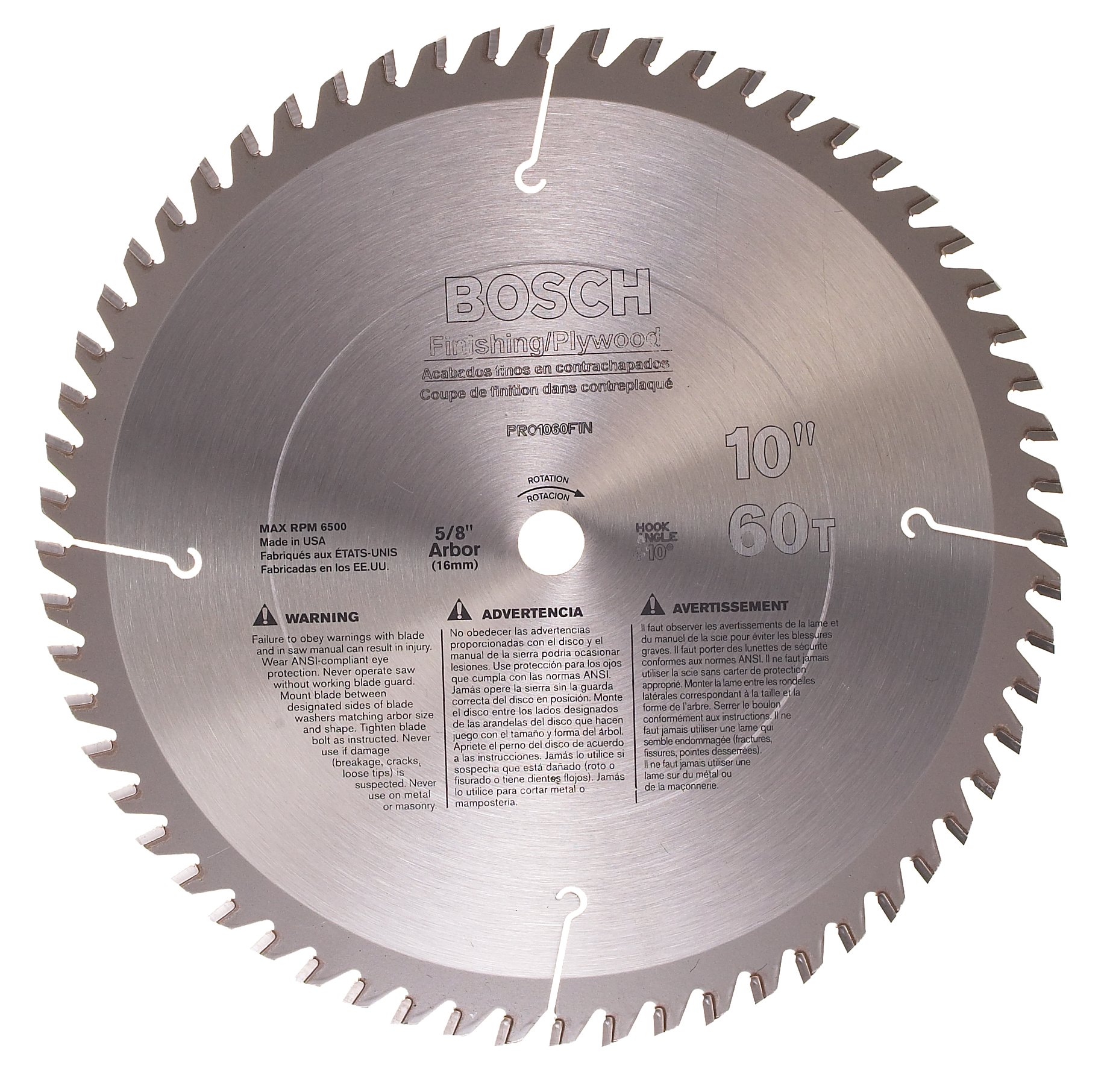 Bosch PRO1060FIN 10-Inch 60 Tooth ATB Plywood and Finishing Saw Blade with 5/8-Inch Arbor