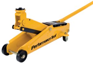 performance tool w1614 2 ton (4,000 lbs.) capacity floor jack made with heavy duty steel and swivel rear casters