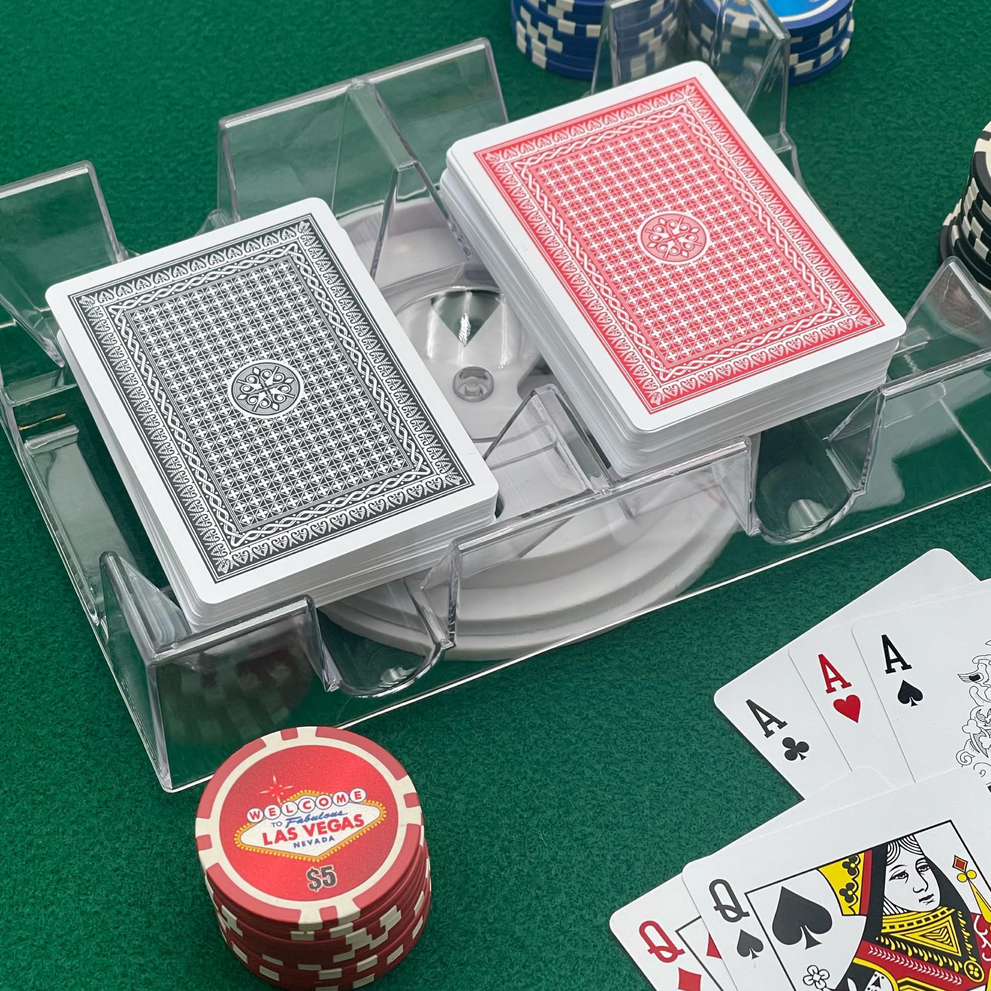 Dual Deck Revolving Card Holder - 360 Degree Poker Playing Cards Holder Canasta Card Holder Casino Accessories Acrylic Playing Card Holder for Playing Card Games - Clear Tray Poker Card Deck Holder