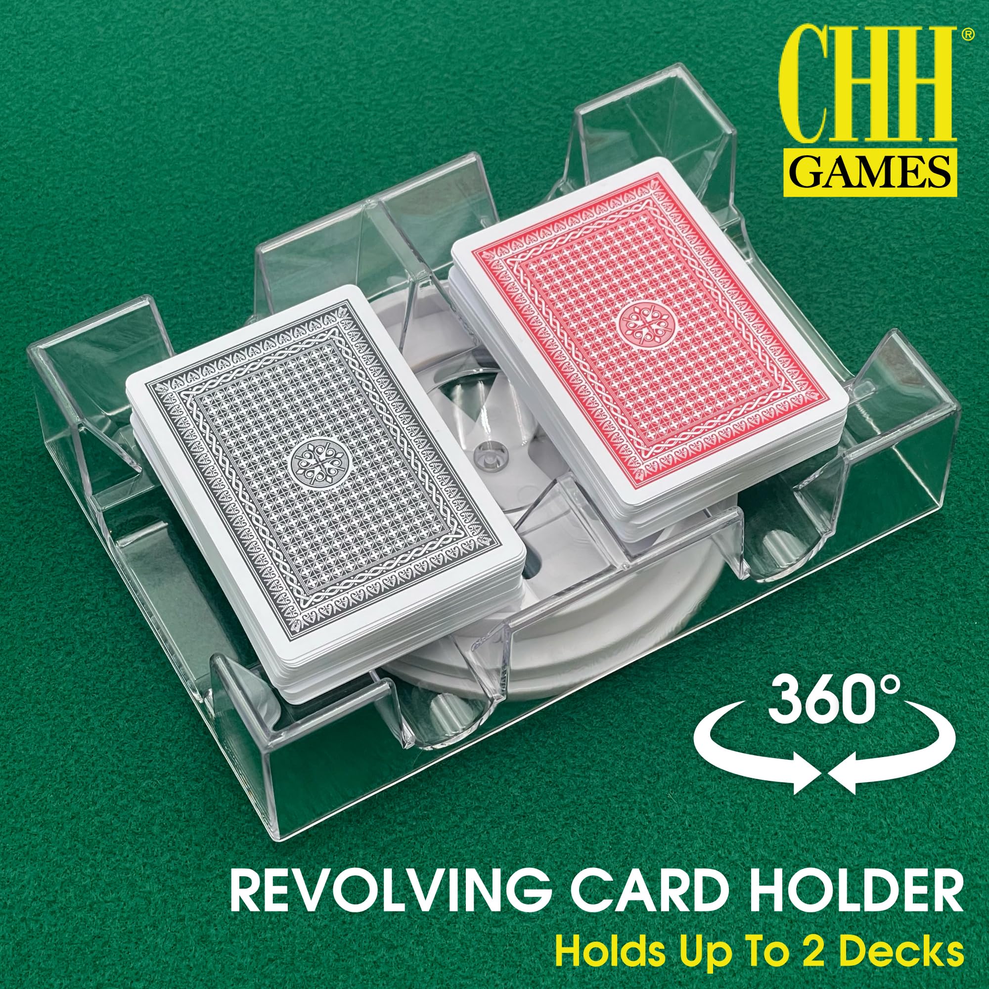 Dual Deck Revolving Card Holder - 360 Degree Poker Playing Cards Holder Canasta Card Holder Casino Accessories Acrylic Playing Card Holder for Playing Card Games - Clear Tray Poker Card Deck Holder