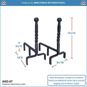 Minuteman International Ball End Wrought Iron Fireplace andirons Pair, Black (AND-07)