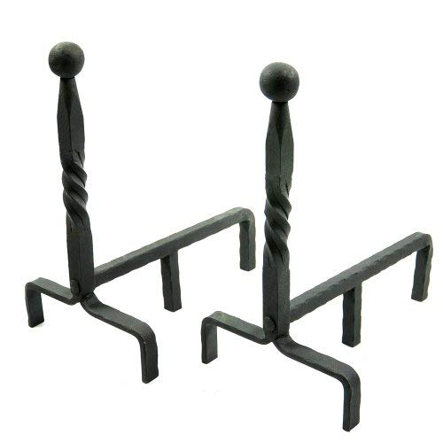 Minuteman International Ball End Wrought Iron Fireplace andirons Pair, Black (AND-07)