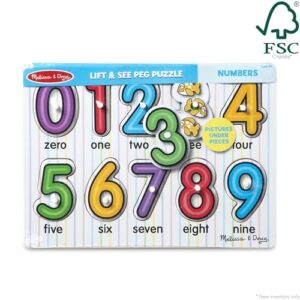 Melissa & Doug Lift & See Numbers Wooden Peg Puzzle - 10 Pieces - FSC Certified