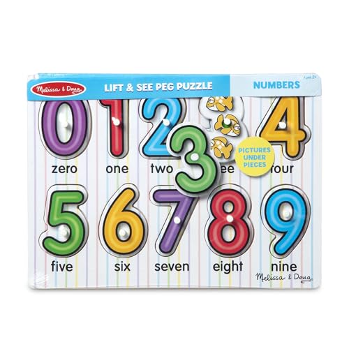 Melissa & Doug Lift & See Numbers Wooden Peg Puzzle - 10 Pieces - FSC Certified