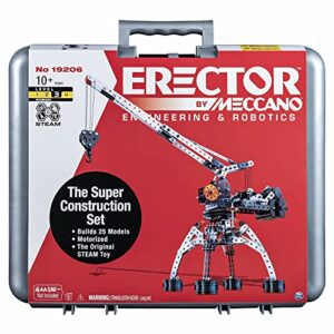 meccano erector super construction 25-in-1 motorized building set, steam education toy, 638 parts, for ages 10+