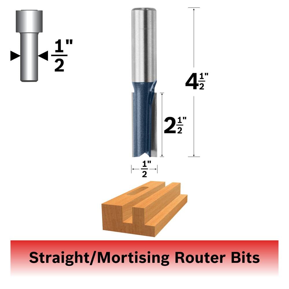 Bosch 85252M 1/2 In. x 2-1/2 In. Carbide Tipped 2-Flute Straight Bit