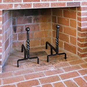 Minuteman International Ball End Wrought Iron Fireplace andirons Pair, Black (AND-07)