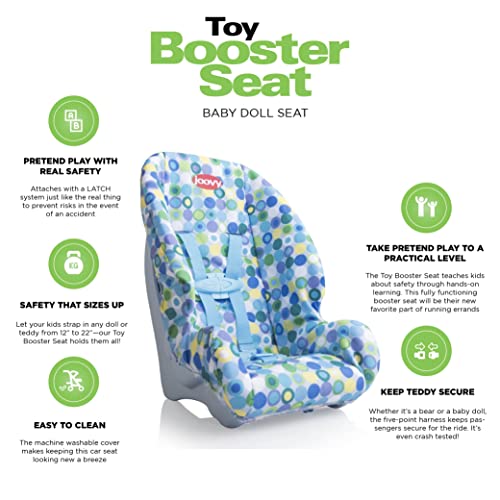 Joovy Toy Booster Seat & Functional Doll Car Seat Featuring Crash-Tested Latch System for Safety, Machine-Washable Cover for Easy Cleaning, and Five-Point Harness - Fits Dolls 12” to 22”, Blue