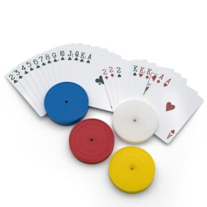 4 piece round card holders in red, white, yellow & blue, multi