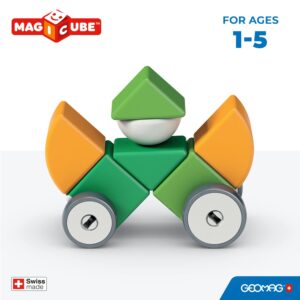 Geomag Swiss-Made MagiCube 13-Piece Magnetic Shapes & Wheels Building Set, Cars & Characters, Stacking Blocks for Toddlers & Kids Ages 1-5, STEM Educational Toy, Creativity, Imagination, Learning