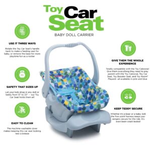 Joovy Toy Car Seat Baby Doll Carrier Featuring Crash-Tested Latch System for Safety, Machine-Washable Cover for Easy Cleaning, and Five-Point Harness - Fits Dolls 12” to 22”, Blue