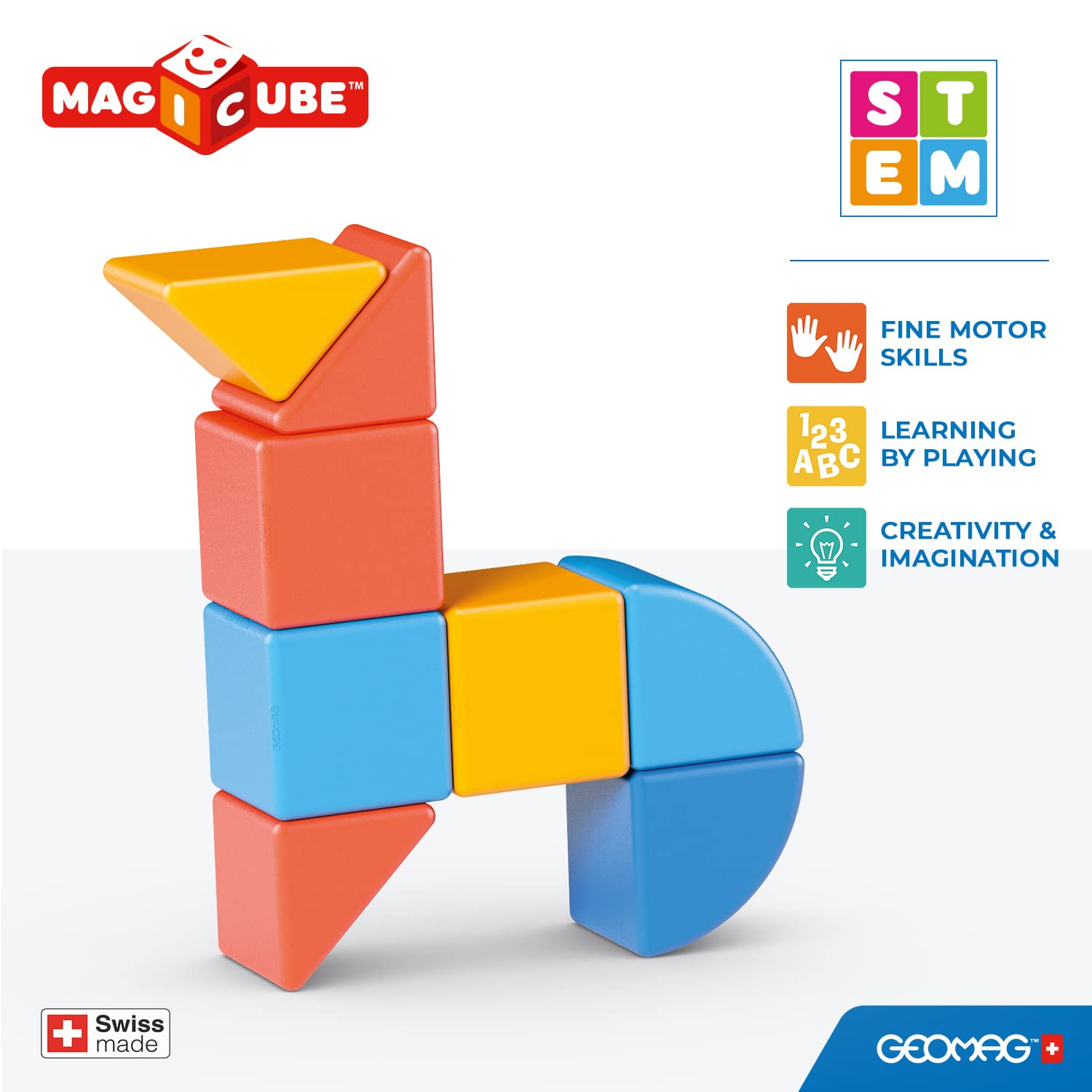 Geomag Swiss-Made MagiCube 9-Piece Magnetic Animal Shapes Building Set, Shaped Stacking Blocks for Toddlers & Kids Ages 1-5, STEM Educational Toy, Creativity, Imagination, Early Learning Fun